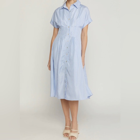 entro | Dresses | Nwt Entro Blue White Stripe Fitted Dress Sz Large ...
